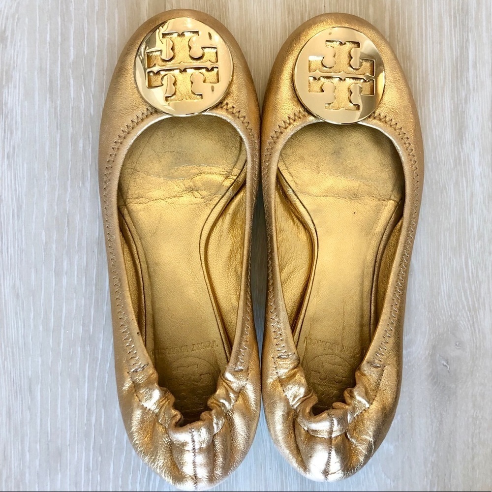 Tory Burch Metallic Gold Reva Ballet Flats Shoes Size… - Gem